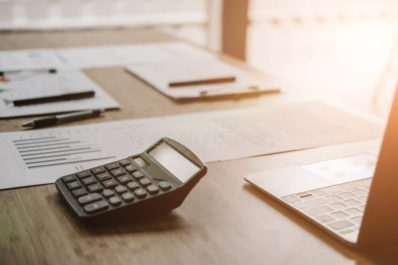 Graph Document Calculator on Office Desk Stock Image - Image of paper ...