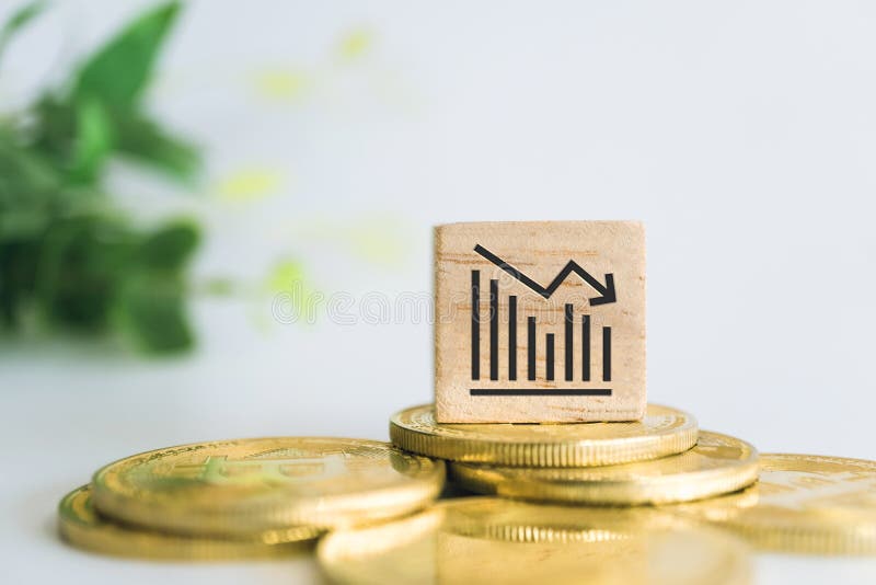 Graph Chart Going Down Bearish Sign on Wooden Cube with Objects Such As ...