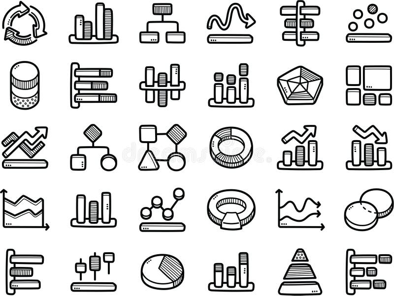 Set of Graph and Chart Doodle Art and Clipart Illustrations Stock ...