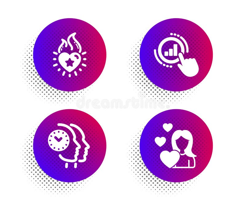 Graph Chart, Heart Flame and Time Management Icons Set. Love Sign. Get ...