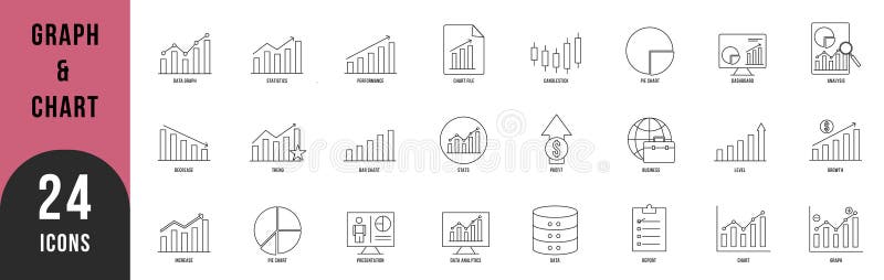 Graph and Chart Icon Set. Containing Data, Increase, Growth, Pie Chart, Data Analytics, Business ...