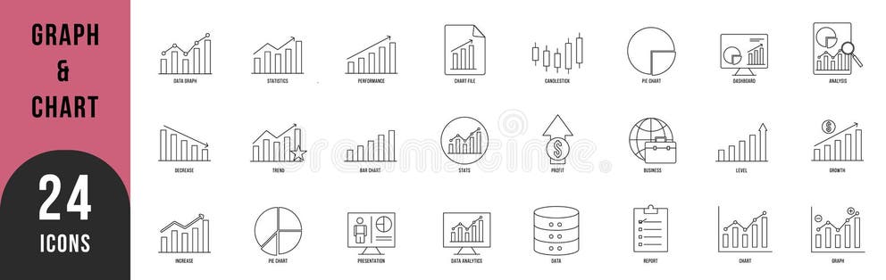 Graph and Chart Icon Set. Containing Data, Increase, Growth, Pie Chart ...