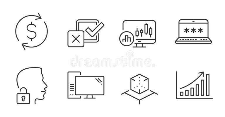 Graph Chart, Laptop Password and Augmented Reality Icons Set. Vector ...