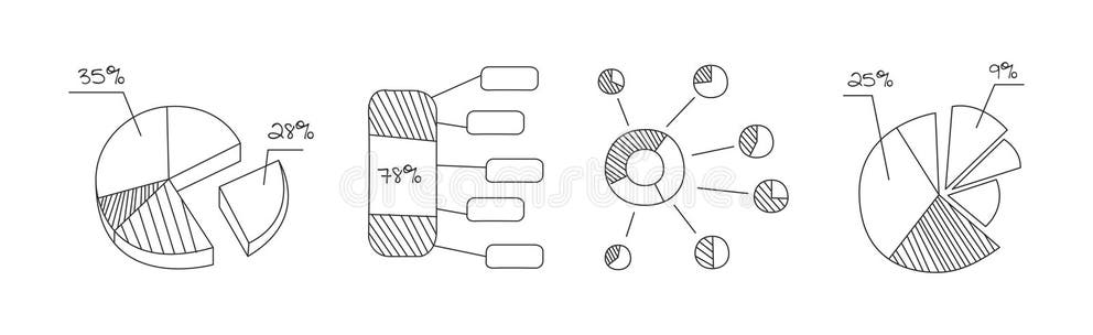 Graph and Chart Line Drawing As Infographic Element Vector Set Stock ...
