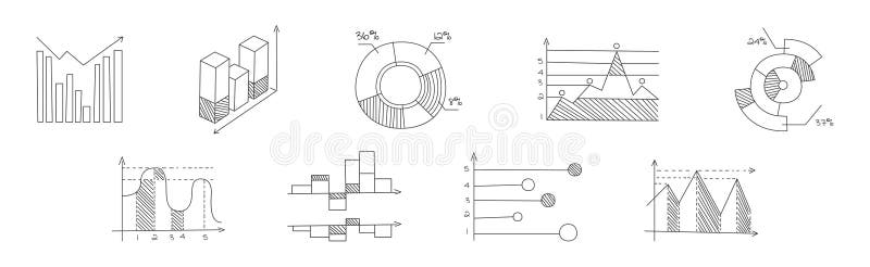 Graph and Chart Line Drawing As Infographic Element Vector Set Stock Vector - Illustration of ...