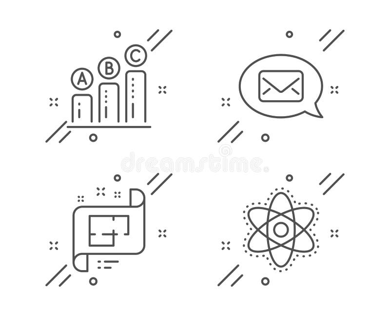 Graph Chart, Messenger And Architectural Plan Icons Set. Chemistry Atom ...