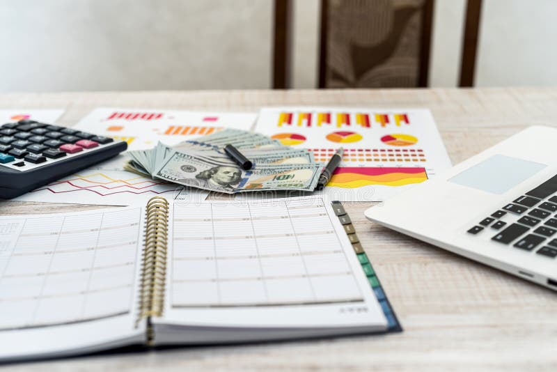 Graph or Chart Paper Us Money on Table Stock Image - Image of bank ...