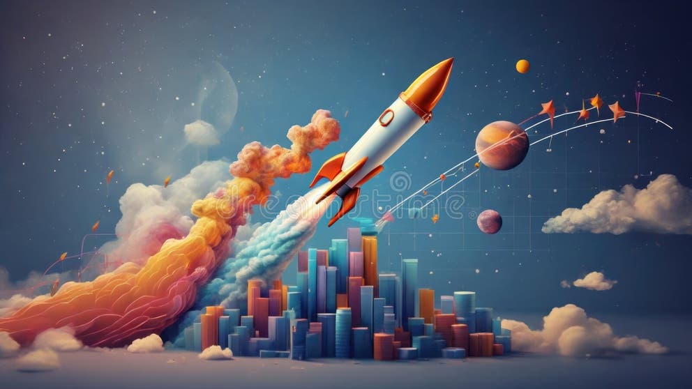 A Graph Chart Soaring Upwards with a Rocket, Capturing the Endless ...