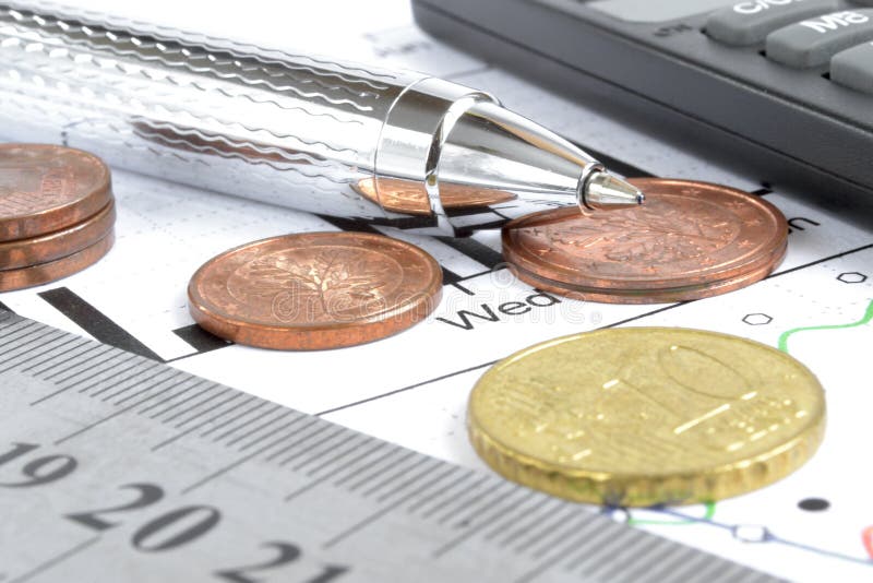 Graph and coins stock photo. Image of exchange, accounting - 152608400