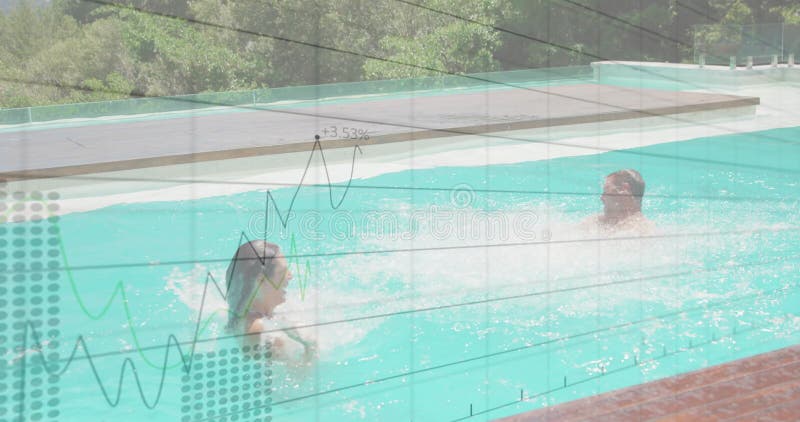 Graph and Data Points Animation Over People Swimming in Pool Stock ...