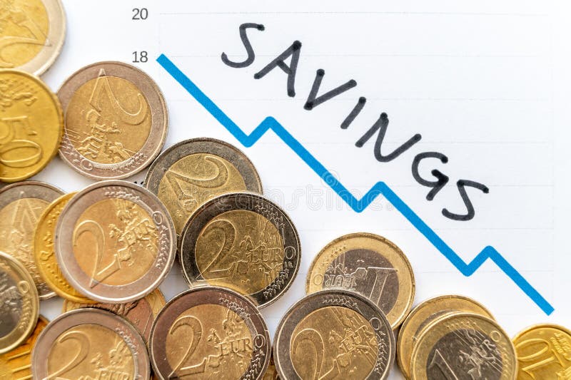 Graph with Descending Line, Coins Next To it, and `savings` Text ...