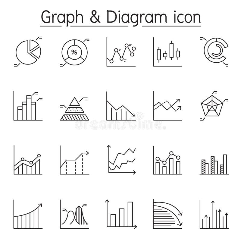Graph, Chart, Diagram, Data, Infographic Icon Set in Thin Line Style ...