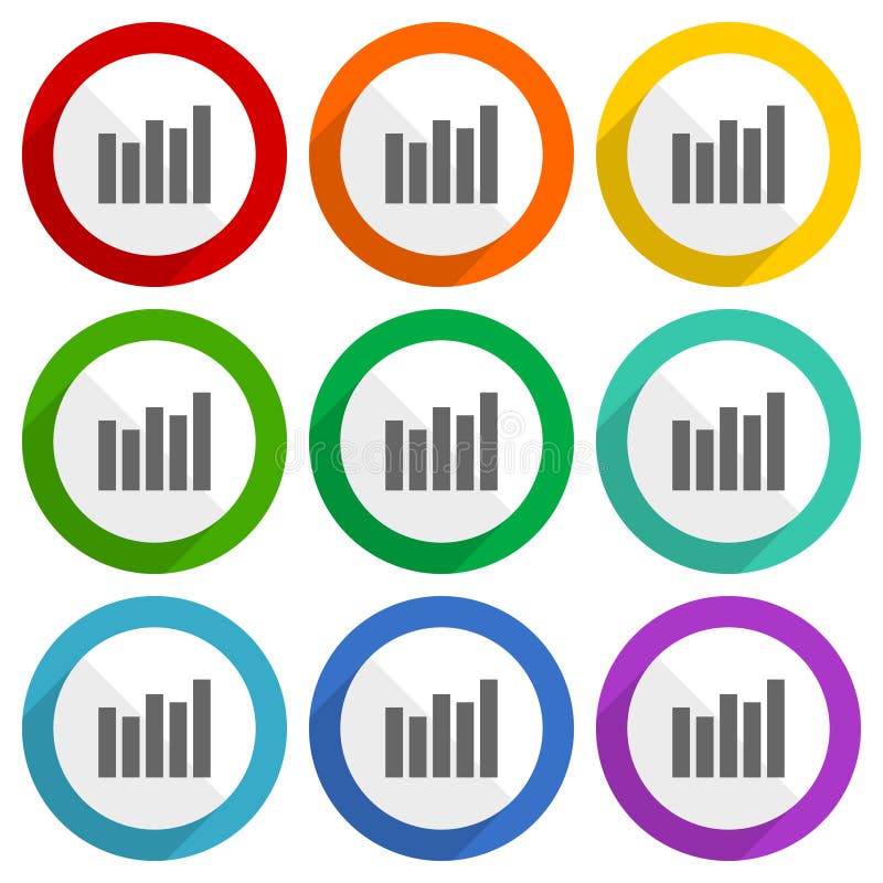 Graph, Diagram Vector Icons, Set of Colorful Flat Design Buttons for ...