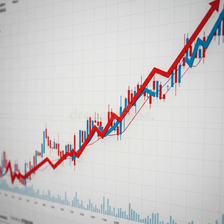 A Graph Displays Data Using Red Zigzag and Blue Line Plots on a Grid Background. Stock ...