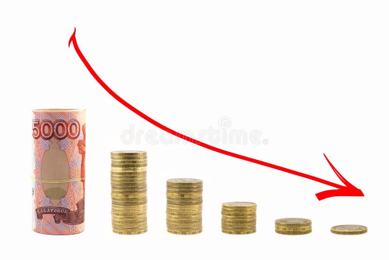 The Graph of Fall of the Money. Red Arrow Down Stock Image - Image of ...