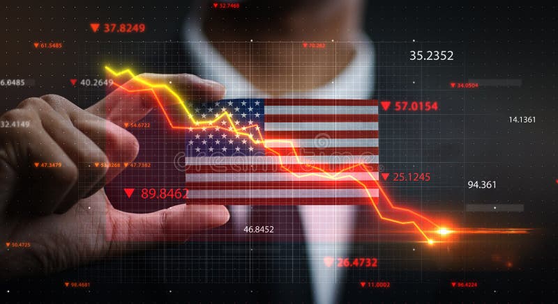 Graph Falling Down in Front United States of America of Flag. Crisis ...
