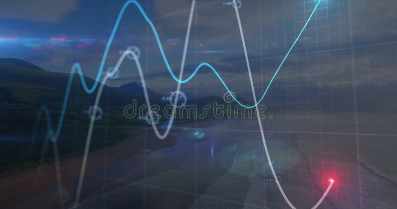 Graph with Fluctuating Lines and Data Points Image Over Coastal ...