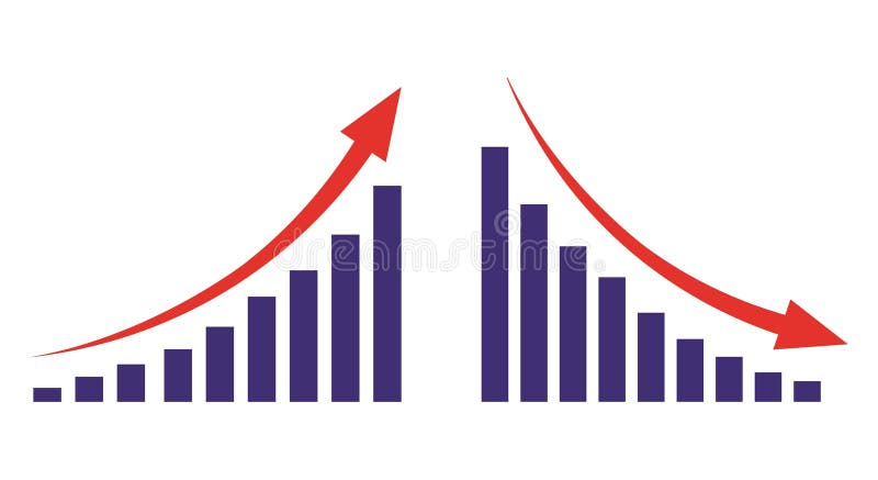 Graph Going Up and Down with Red Arrows Vector. Blue Chart Bar Vector ... Graph Going Up and Down with Red Arrows Vector. Blue Chart Bar Vector ...