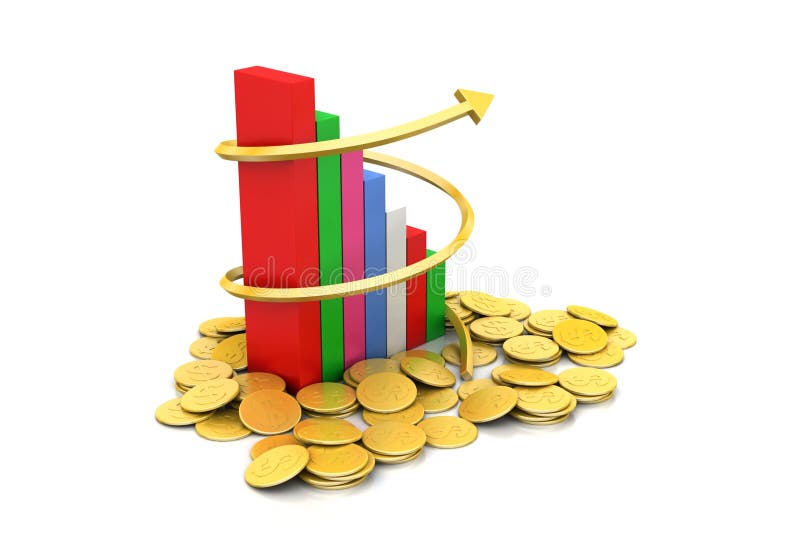 Graph with gold coins stock illustration. Illustration of grow - 51534979
