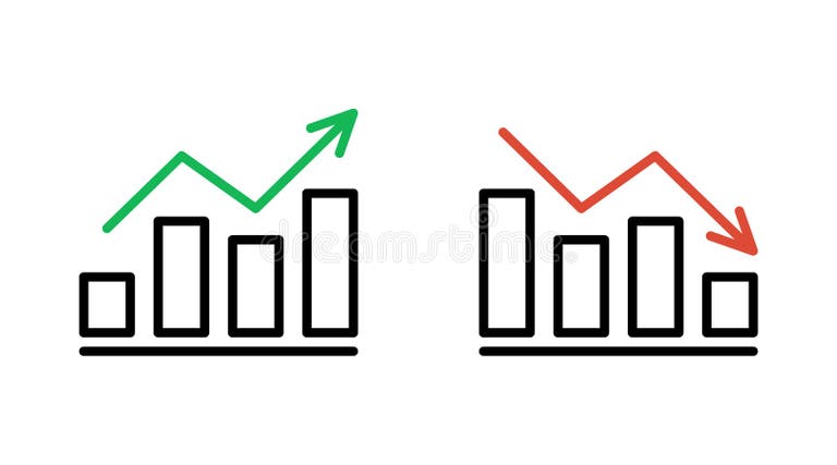 Graph Growth with Arrow Up and Reduction with Arrow Down, Line Chart Icon. Financial Invest ...