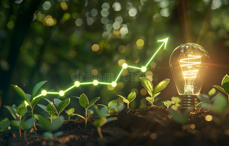 Sustainable Growth: Green Line Chart with Light Bulb Stock Illustration ...