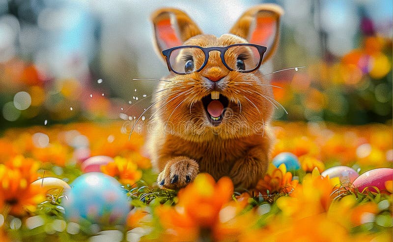 Illustration of a Cute Red Easter Bunny in Glasses Running Across the ...