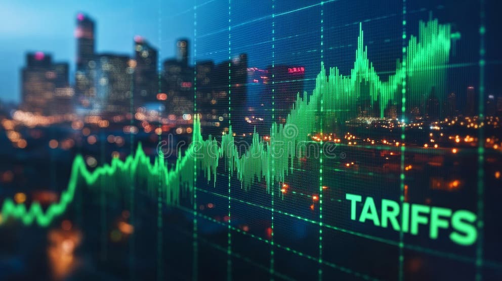 Graph Illustrating Tariffs with City Skyline Backdrop. Stock Photo ...