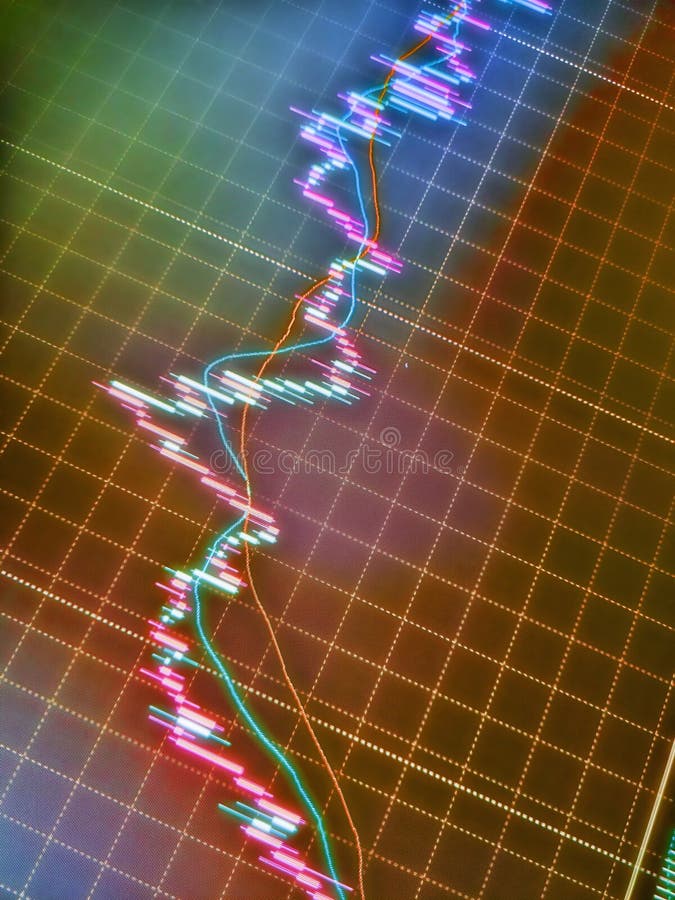 Graph and Indicator, Red and Green Candlestick Chart on Blue Theme ...