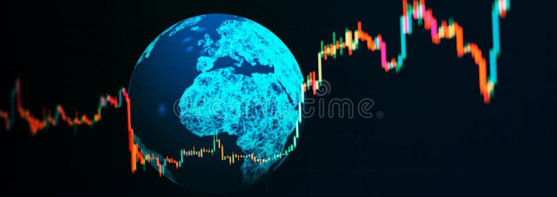 Graph and Indicator, Red and Green Candlestick Chart on Blue Theme ...