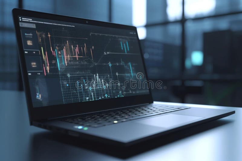 Graph on Laptop Analyzing Business Data on a Laptop, AI Generative ...