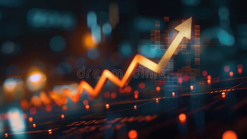 A Graph with a Large Orange Arrow Pointing Upwards Stock Illustration ...