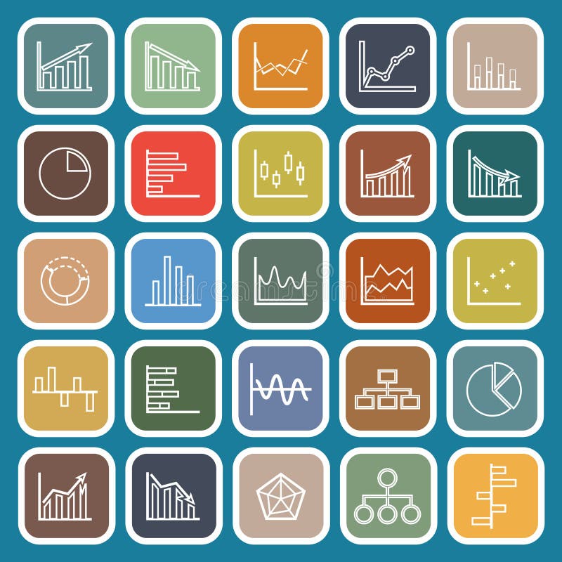 Graph Line Flat Icons on Blue Background Stock Vector - Illustration of ...