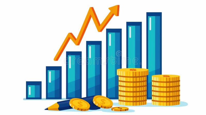 A Graph with a Line Going Up and a Pile of Coins and a Pen Stock ...