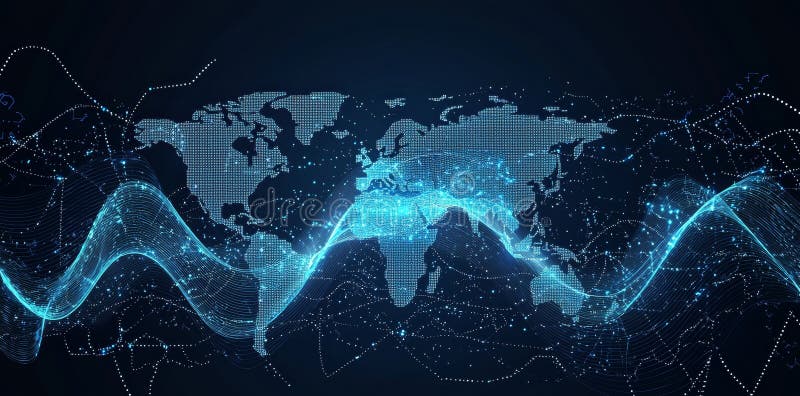 Graph of Modern Blue World Map Grid Sector with Distributing Point ...