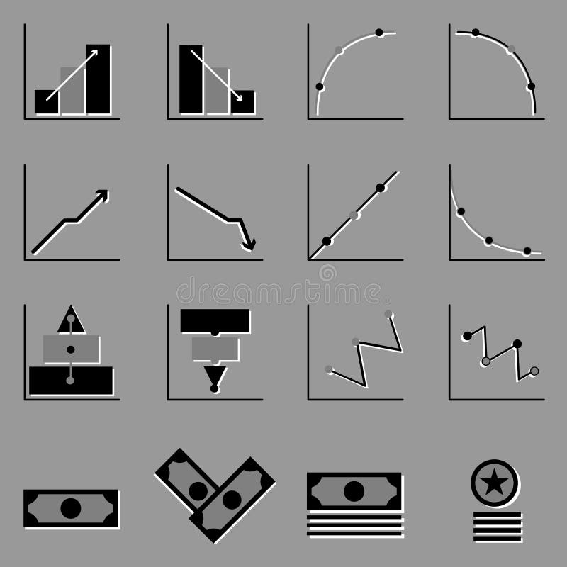 Graph and Money Icons on Gray Background Stock Image - Image of diagram ...