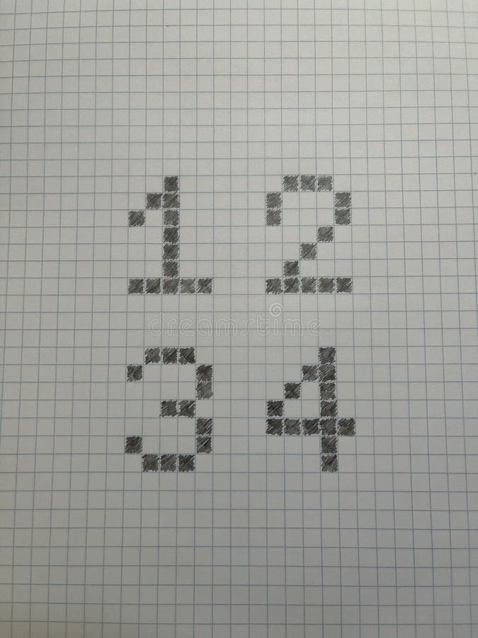 1, 2, 3, and 4 Written in Pencil on Graph Paper Stock Photo - Image of ...