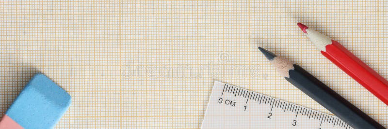 Graph Paper with Pencils and Ruler Lie on Table Stock Photo - Image of ...