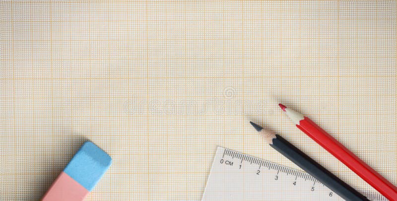 Graph Paper with Pencils and Ruler Lie on Table Stock Photo - Image of ...