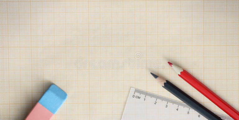 Graph Paper with Pencils and Ruler Lie on Table Stock Photo - Image of ...