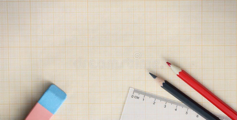 Graph Paper with Pencils and Ruler Lie on Table Stock Photo - Image of ...
