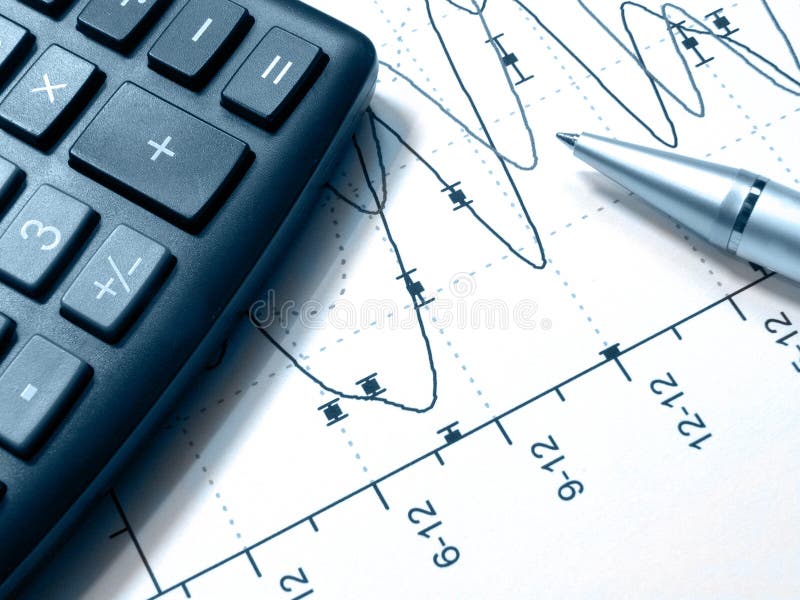Graph, Pen and Calculator (blue) Stock Image - Image of investing ...
