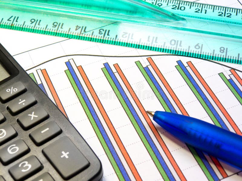 Graph, Pen, Ruler and Calculator Stock Image - Image of value, selling ...