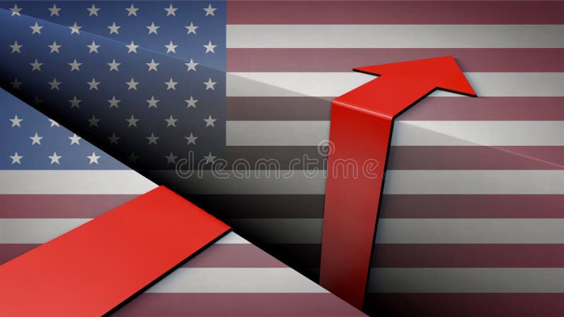 Graph Rises Again after Crash, US Flag in the Background Stock ...
