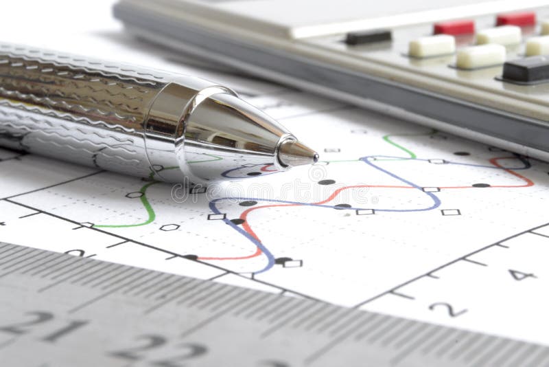 Graph, Pen, Ruler and Calculator Stock Image - Image of research ...
