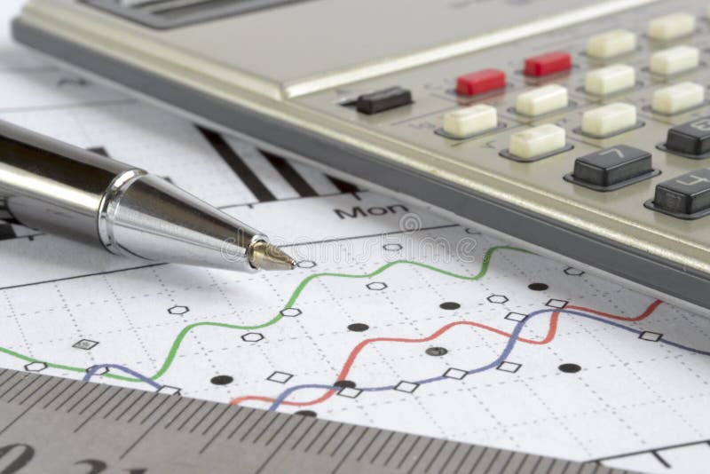 Graph, Pen, Ruler and Calculator Stock Image - Image of research ...