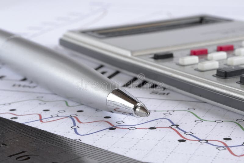 Graph, Pen, Ruler and Calculator Stock Image - Image of research ...