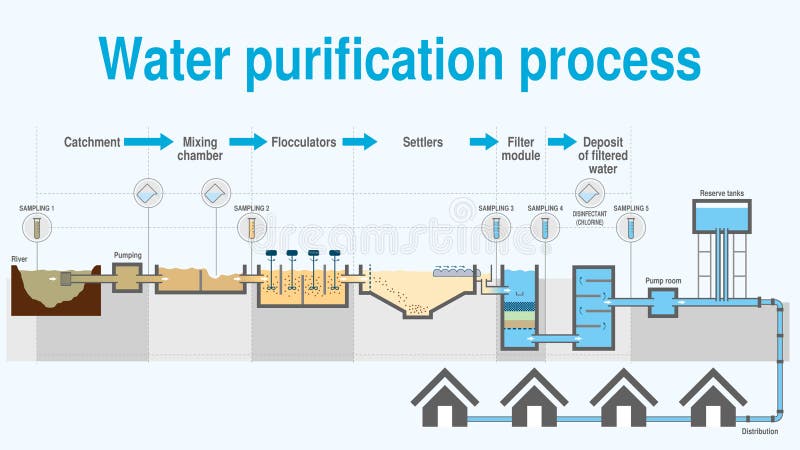 Water Purification Plant Filtration Process Explanation Vector ...
