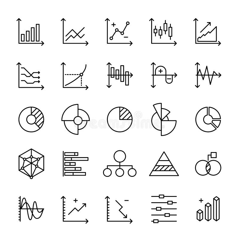 Graph and Statistics Diagram 25 Line Icons Stock Vector - Illustration ...