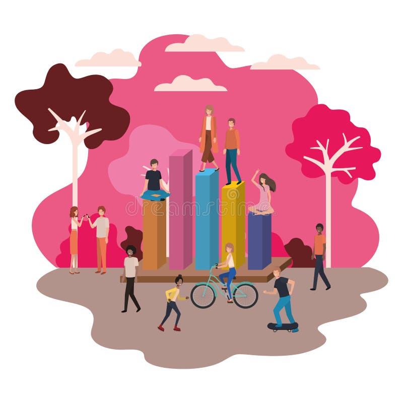 Graph of Statistics with People Around Avatar Character Stock Vector ...