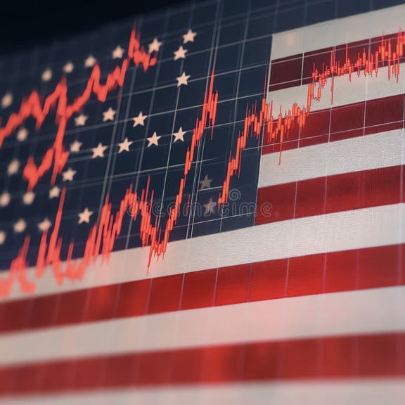 A Graph of the Stock Market is Displayed on a Red, White, and Blue ...
